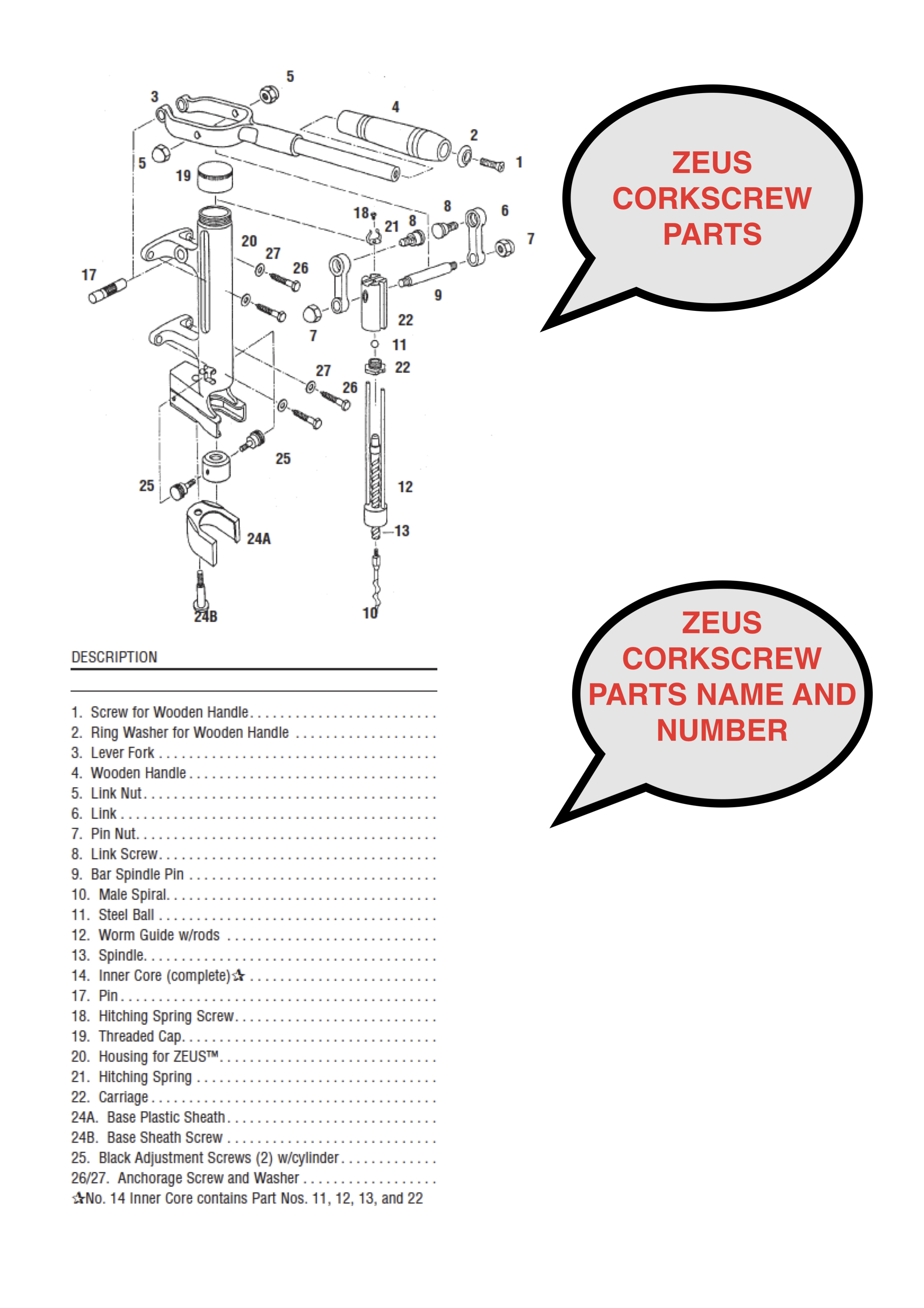 Corkscrew Worms, Parts, Handle for Repair and Replace | Buy Artisans on Web